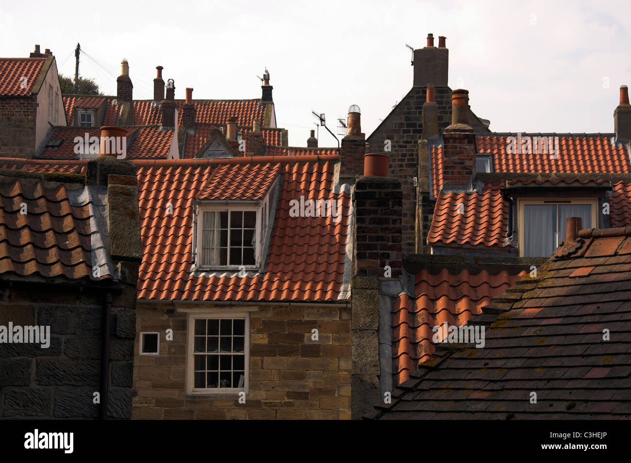 Rooftops, fishing village of Robin Hoods Bay, North Yorkshire, England ...