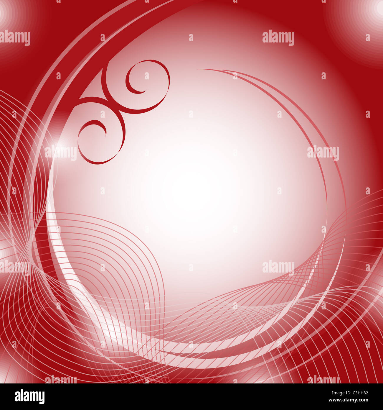 Red abstract background with swirls and swooshes. Copy space for text ...