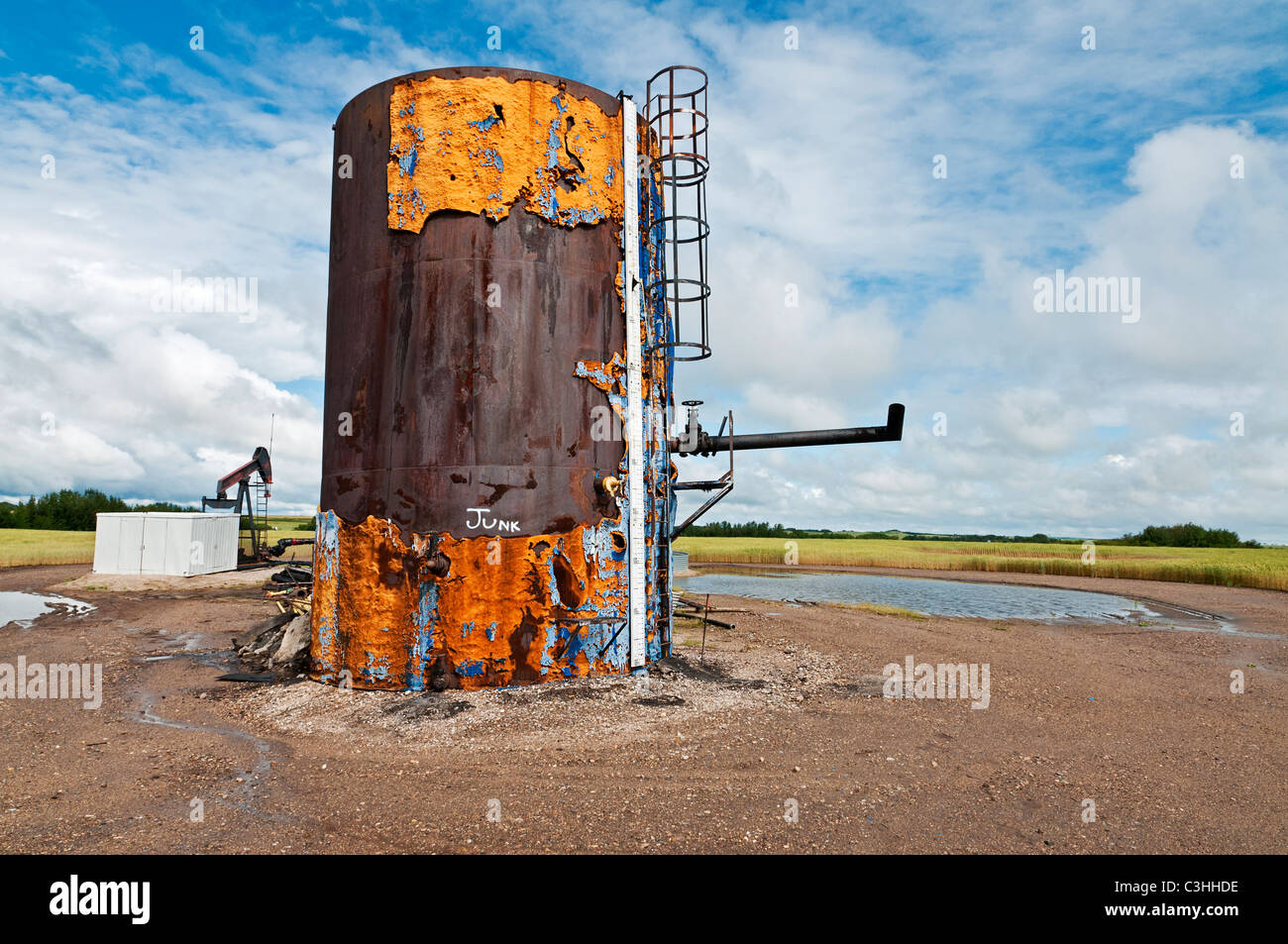 Industrial landscape: a deactivated crude oil storage tank sits in the ...