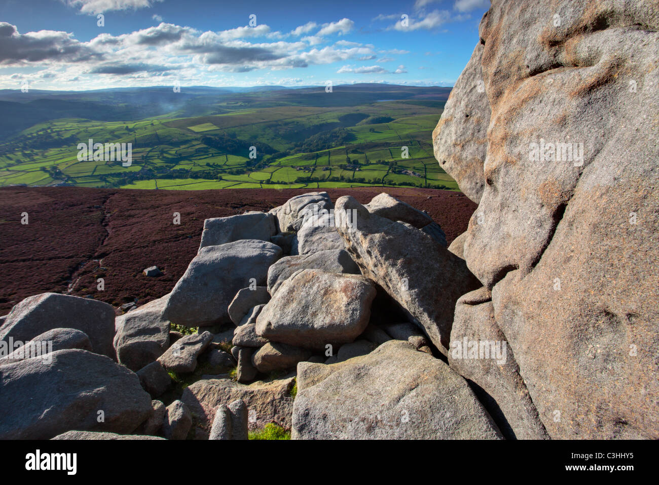 View of Wharfedale and Appletreewick from Simons Seat in Yorkshire ...
