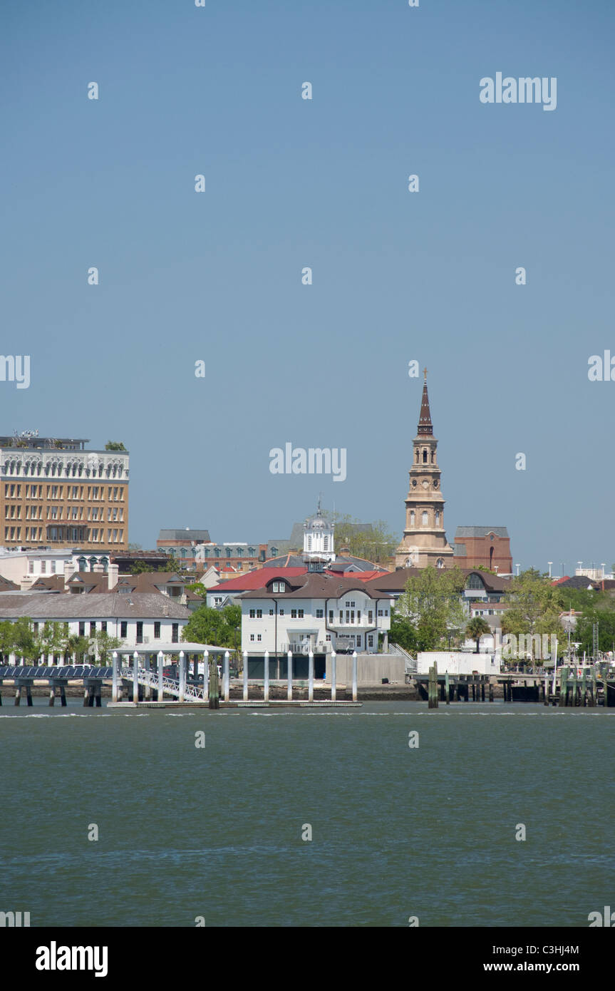 South Carolina, Charleston. Historic waterfront port area along the ...