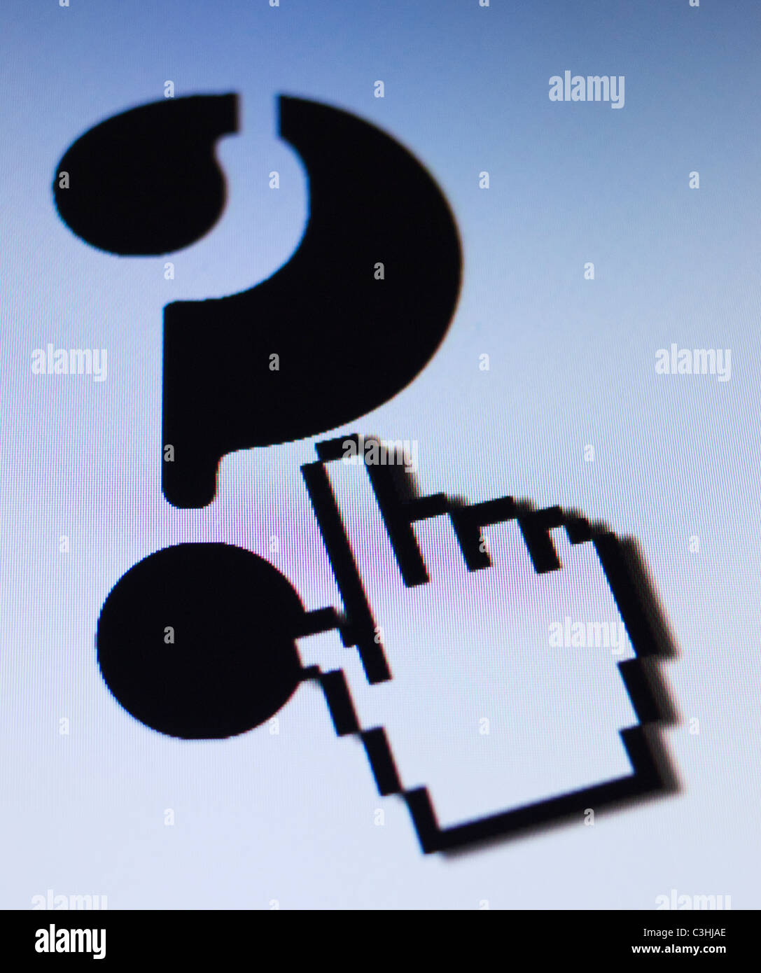 Studio shot of hand cursor on question mark Stock Photo - Alamy