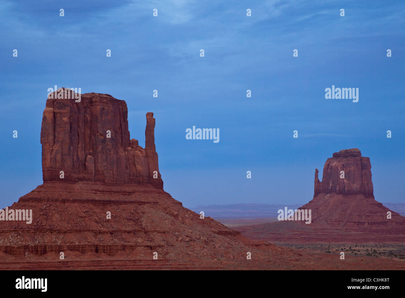 West Mitten Butte and East Mitten Butte (The Mittens) at dusk in ...
