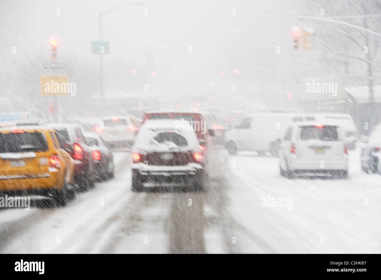 USA, New York City, city traffic in snowstorm Stock Photo - Alamy