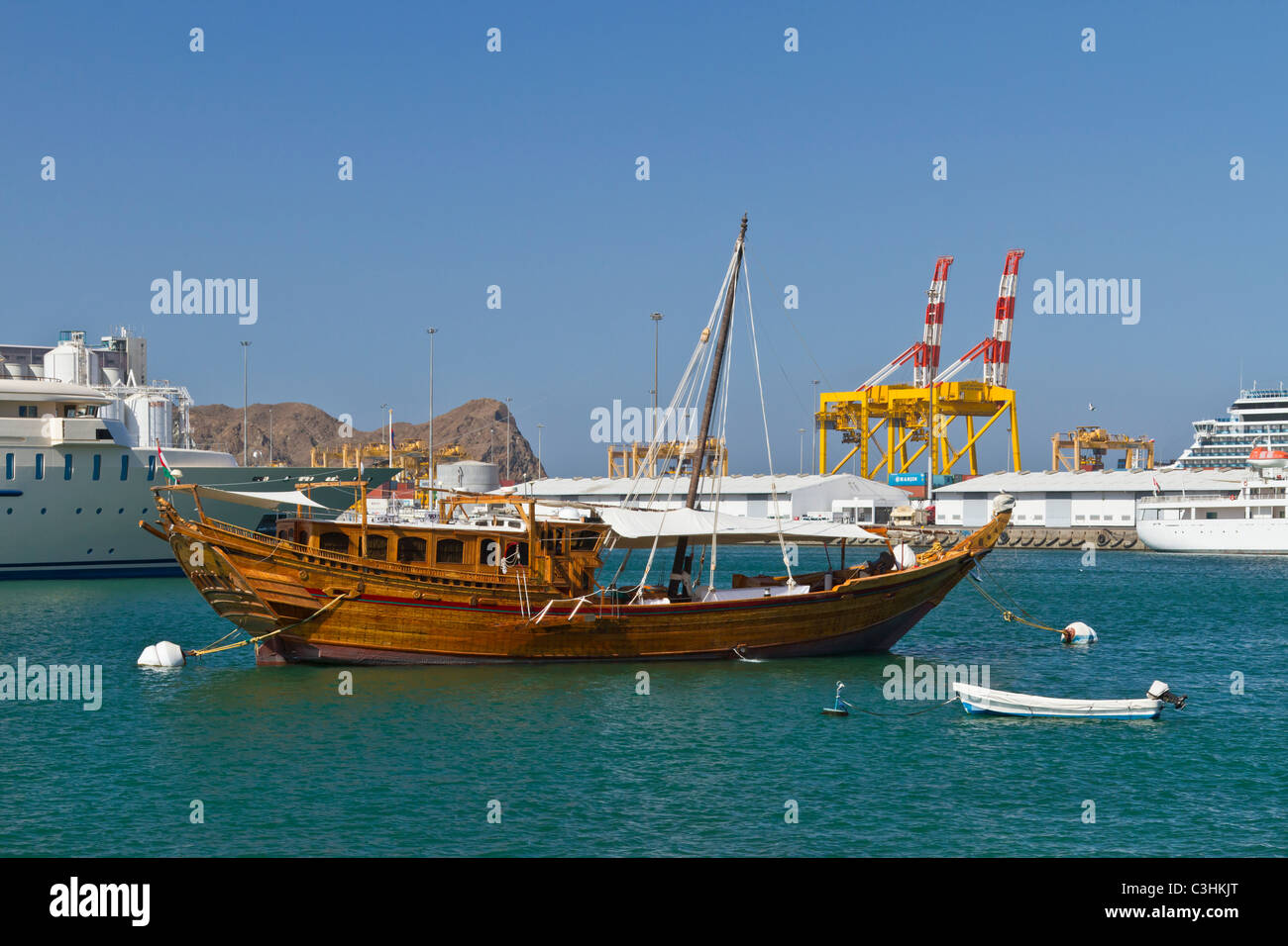 Boats anchored in the harbor of Muscat, Oman Stock Photo - Alamy