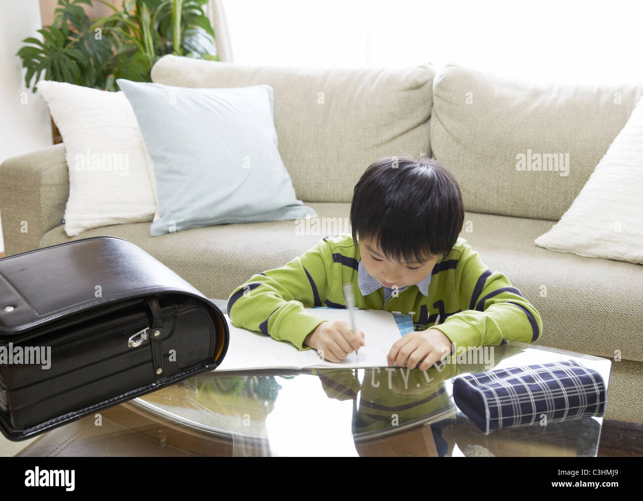 Boy doing homework Stock Photo - Alamy