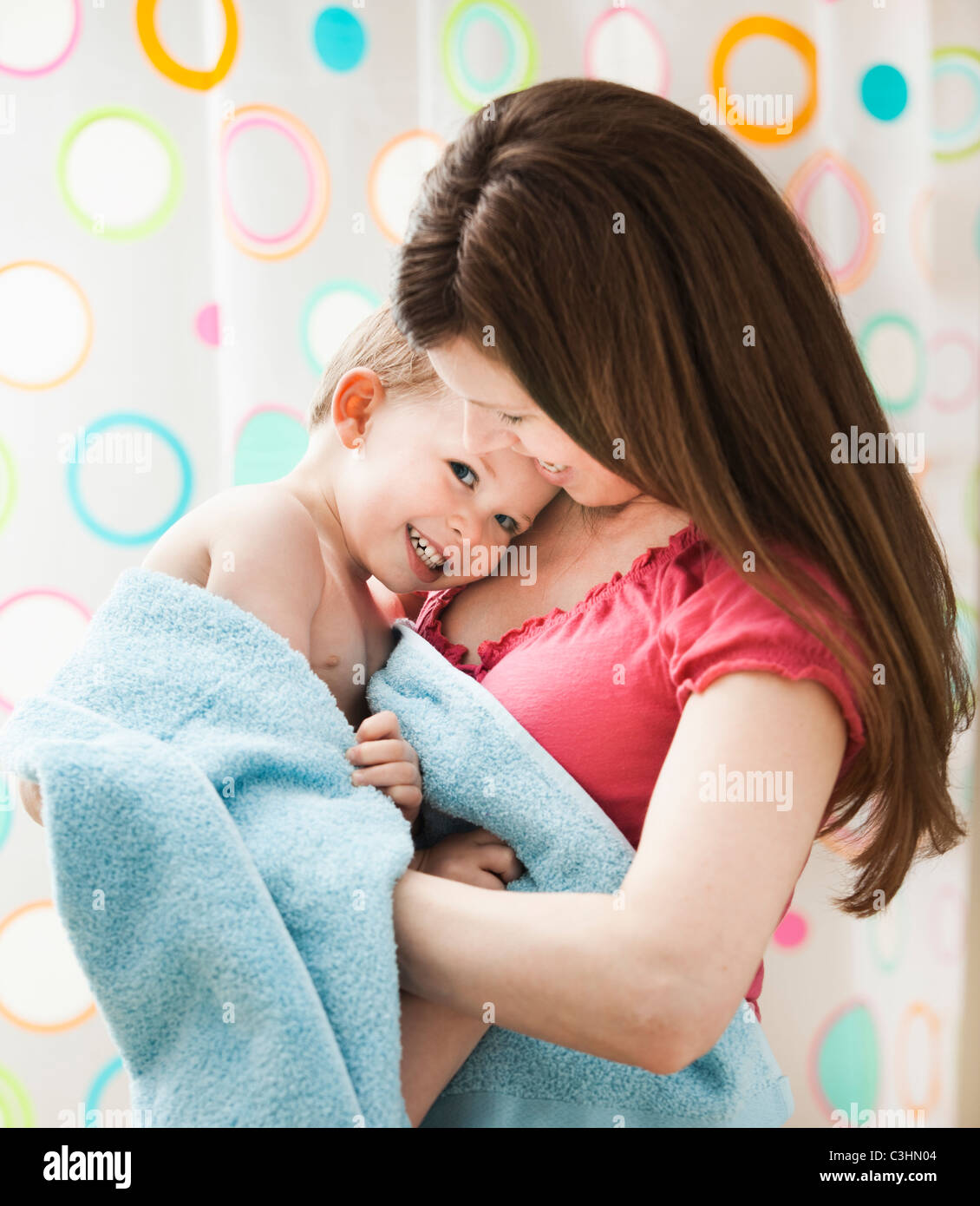 Mother son wrapped in towel hi-res stock photography and images - Alamy