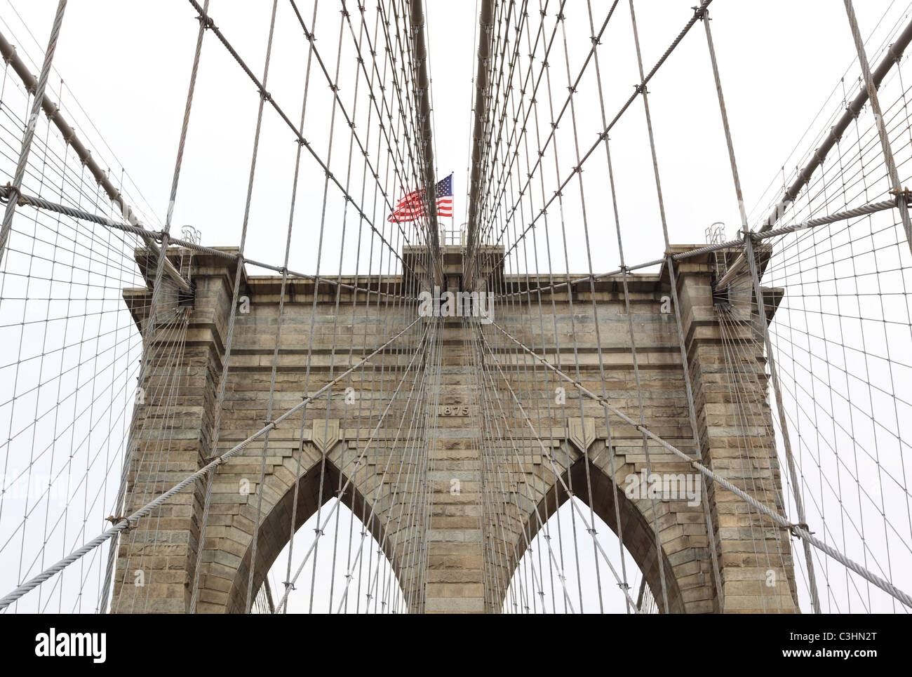 Black and white upward image of the Brooklyn Bridge in New York Stock ...