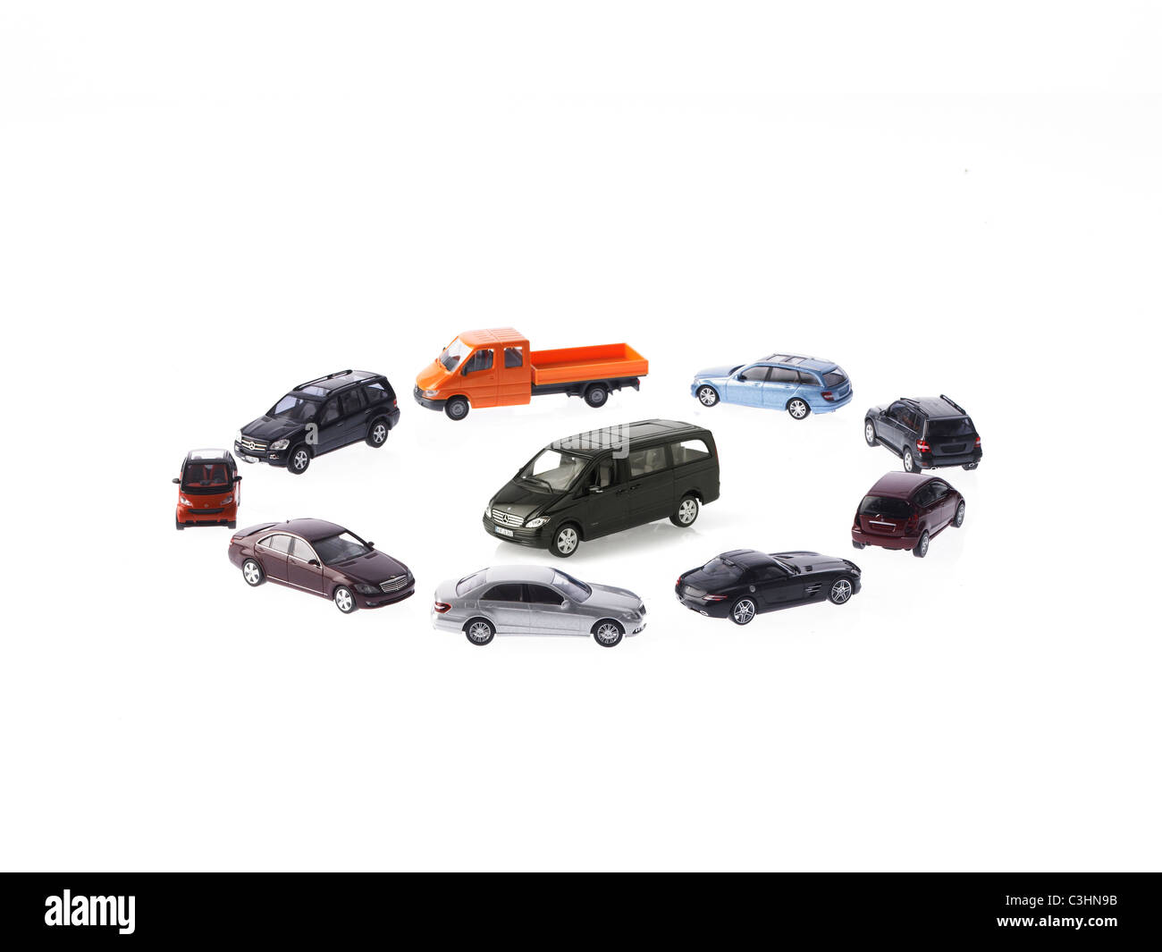 Circle of different cars on white background Stock Photo - Alamy