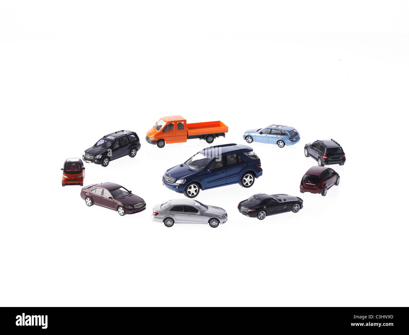 Circle of different cars on white background Stock Photo - Alamy