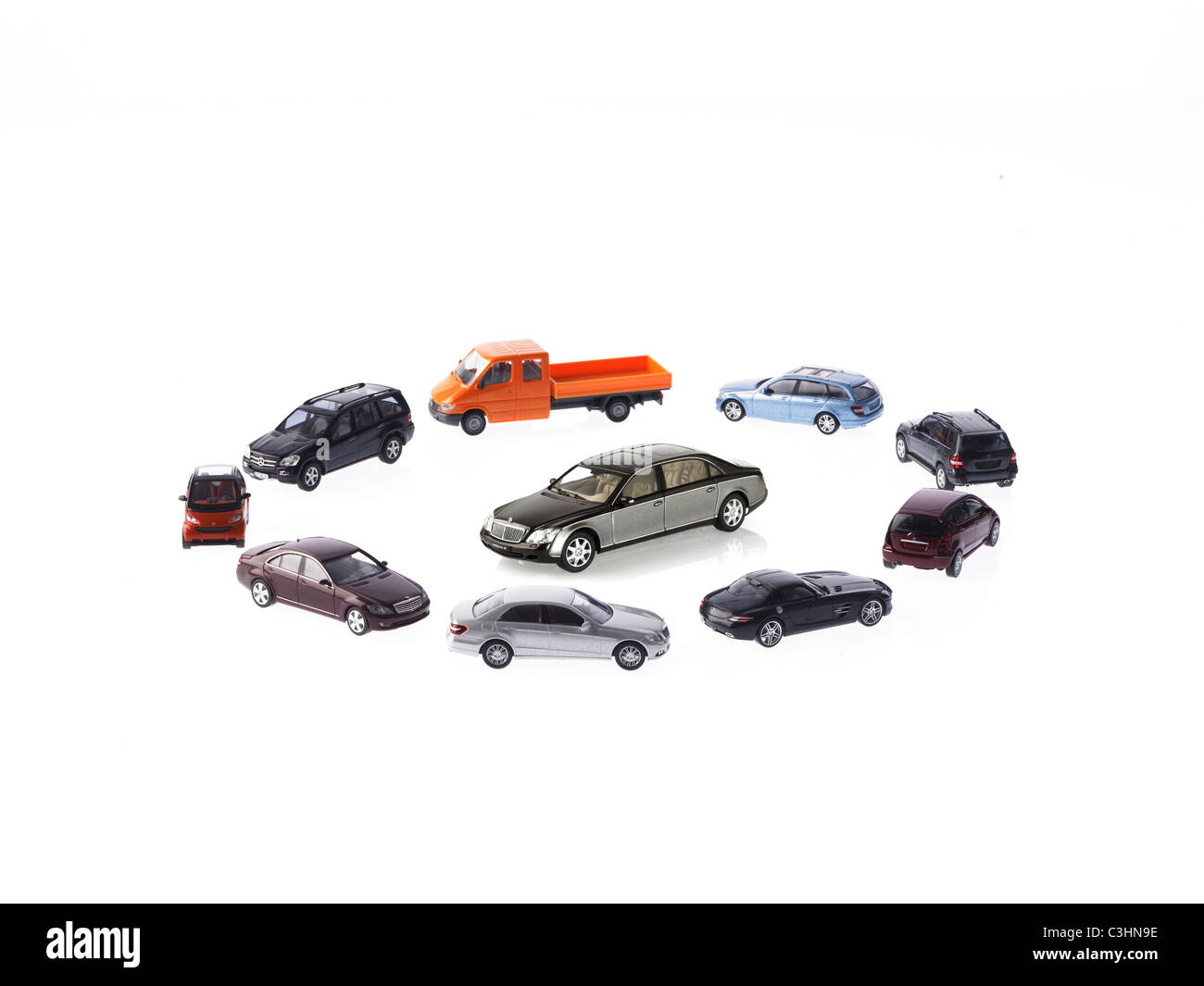 Circle of different cars on white background Stock Photo - Alamy