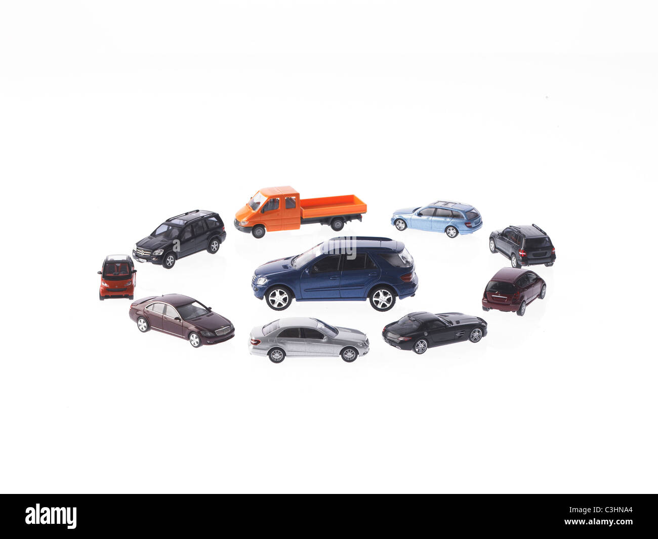 Circle of different cars on white background Stock Photo - Alamy