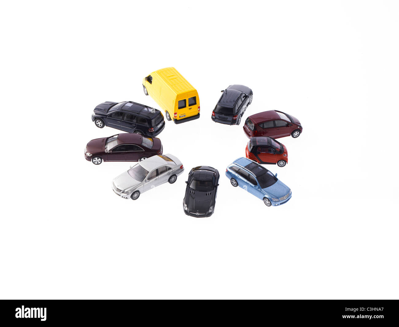 Circle of different cars on white background Stock Photo - Alamy