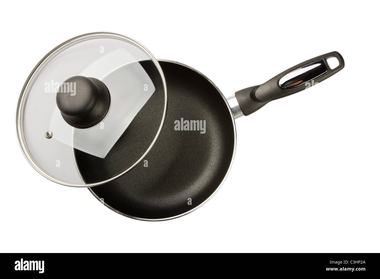 Frying pan with a teflon covering isolated on a white background Stock ...