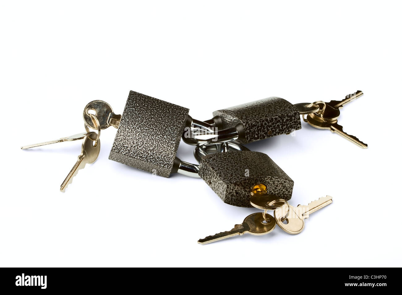 Three hinged locks with keys isolated on a white background Stock Photo ...