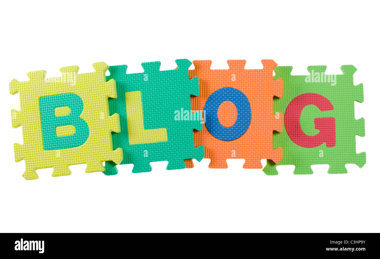 Alphabet blocks forming the word BLOG isolated on white background ...