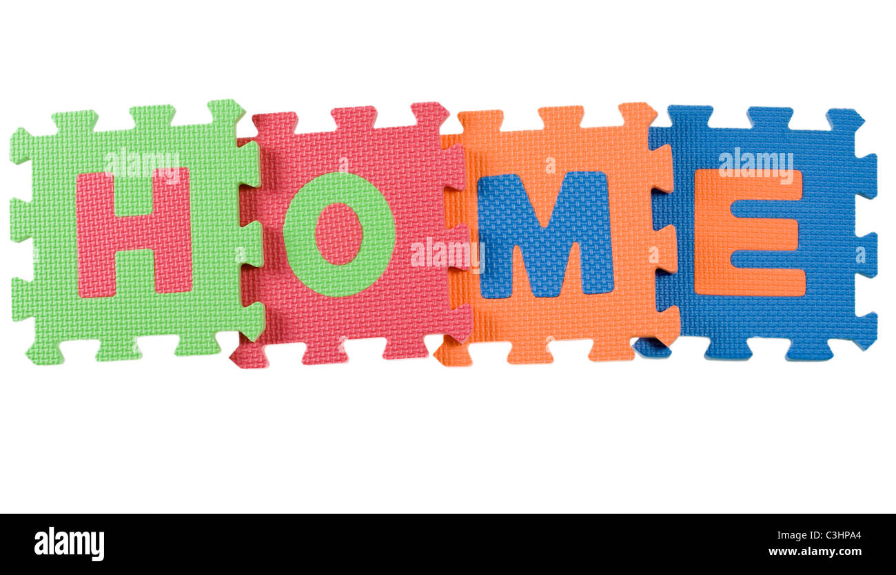 Alphabet blocks forming the word HOME isolated on white background ...