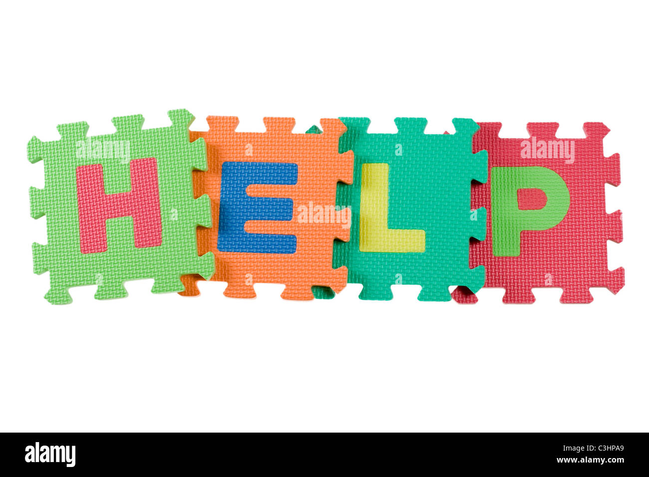 Alphabet blocks forming the word HELP isolated on white background ...