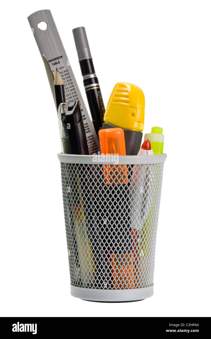 Container full of stationeries isolated on white background Stock Photo ...