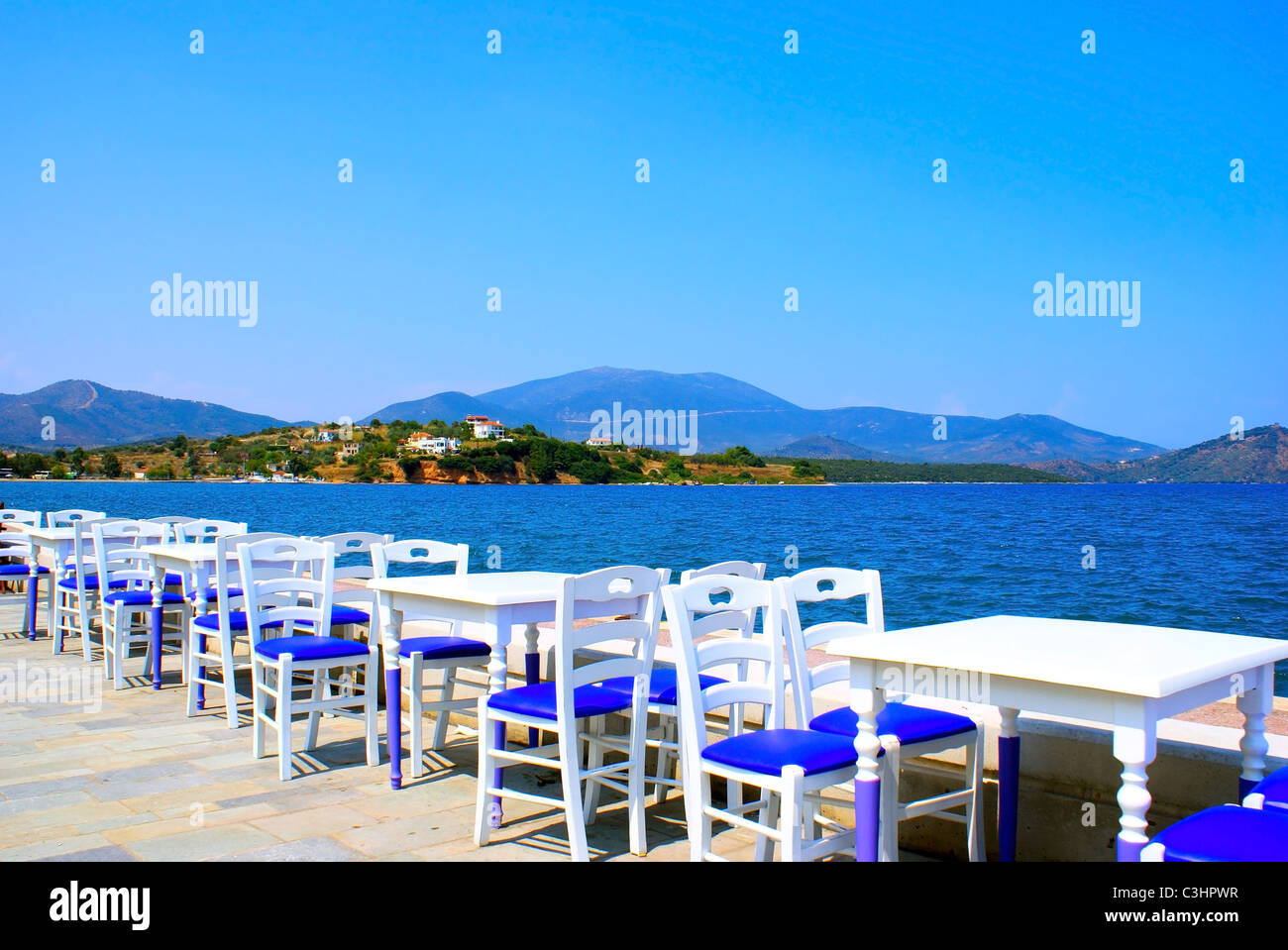 Beautiful cafeteria at the beach, Greece Stock Photo - Alamy