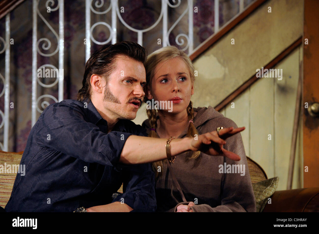 Marc Warren and Diana Vickers perform on stage during the photocall for ...