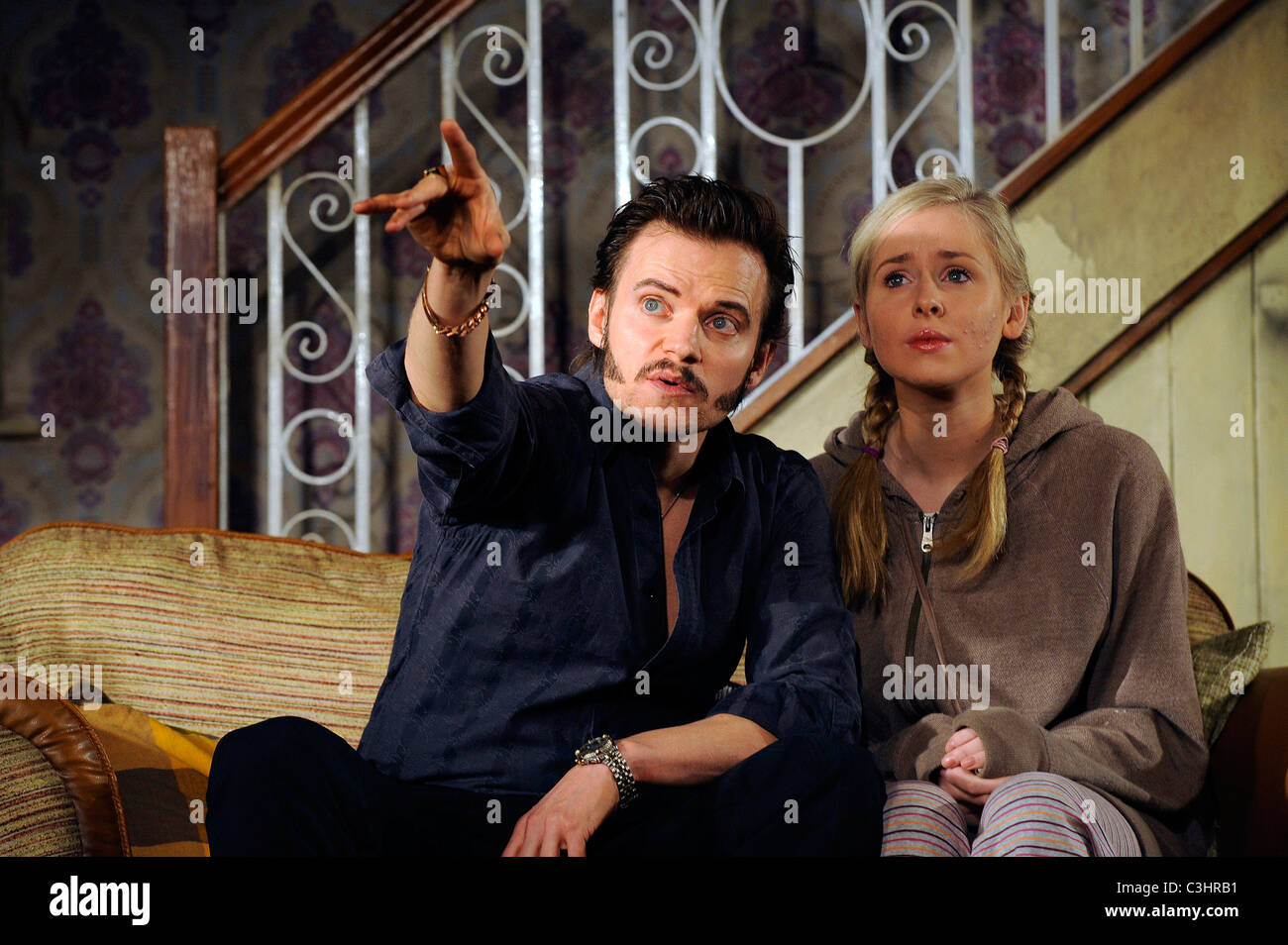 Marc Warren and Diana Vickers perform on stage during the photocall for ...