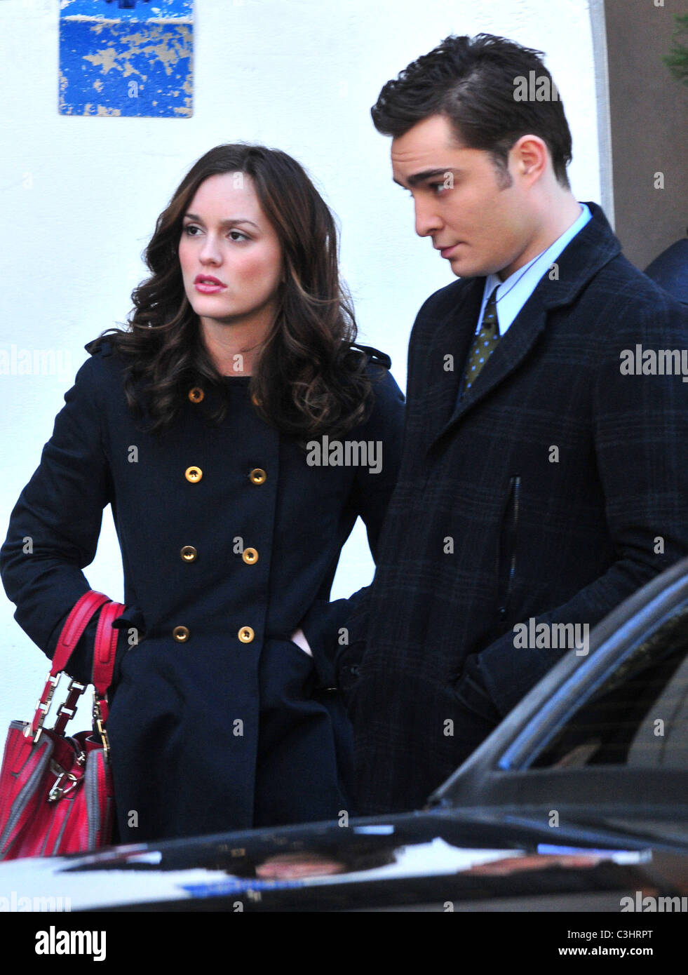 Leighton Meester and Ed Westwick on the set of 'Gossip Girl' filming in ...