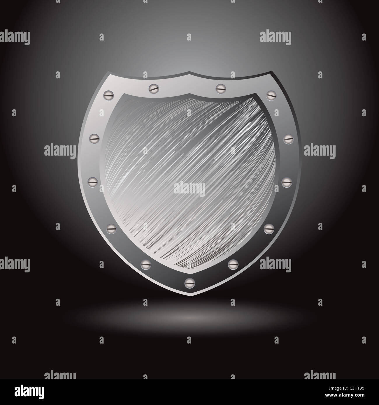 Solid secure metal shield with brushed surface background and spotlight ...