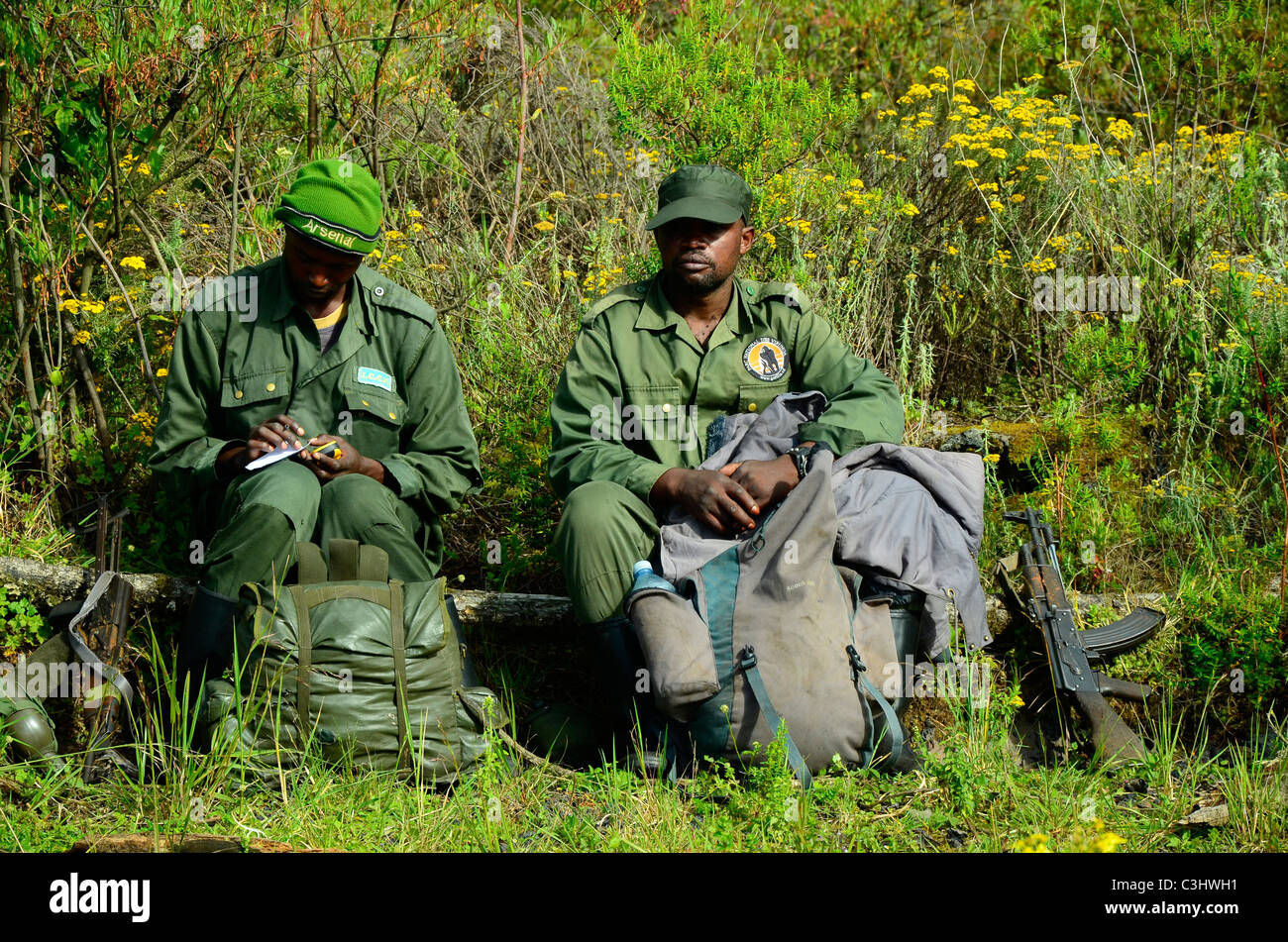 Wardens rest on climb of Mt Nyiragongo in Virunga National Park ...