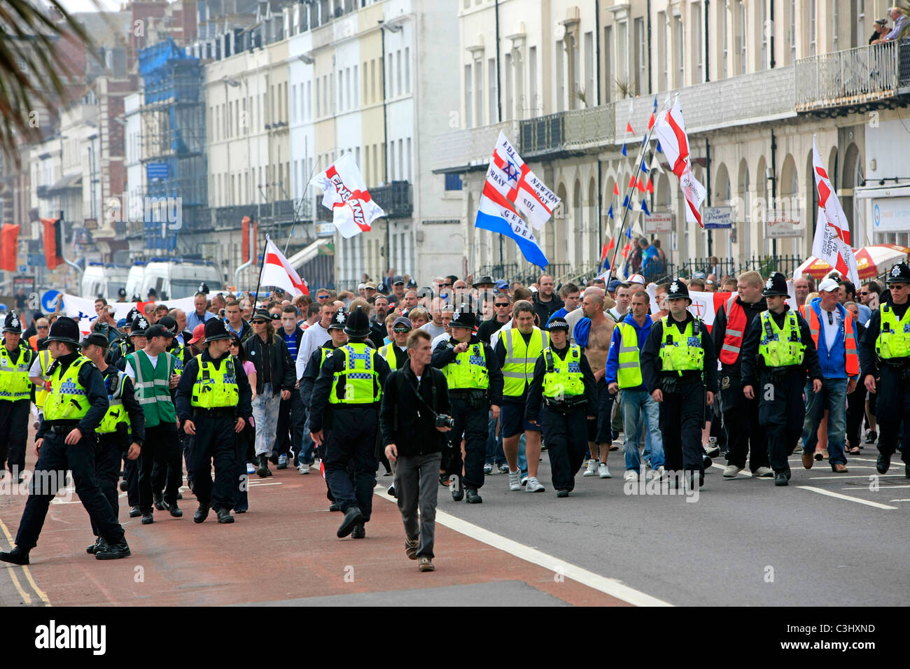 The EDL demonstration march in Weymouth Dorset Stock Photo - Alamy