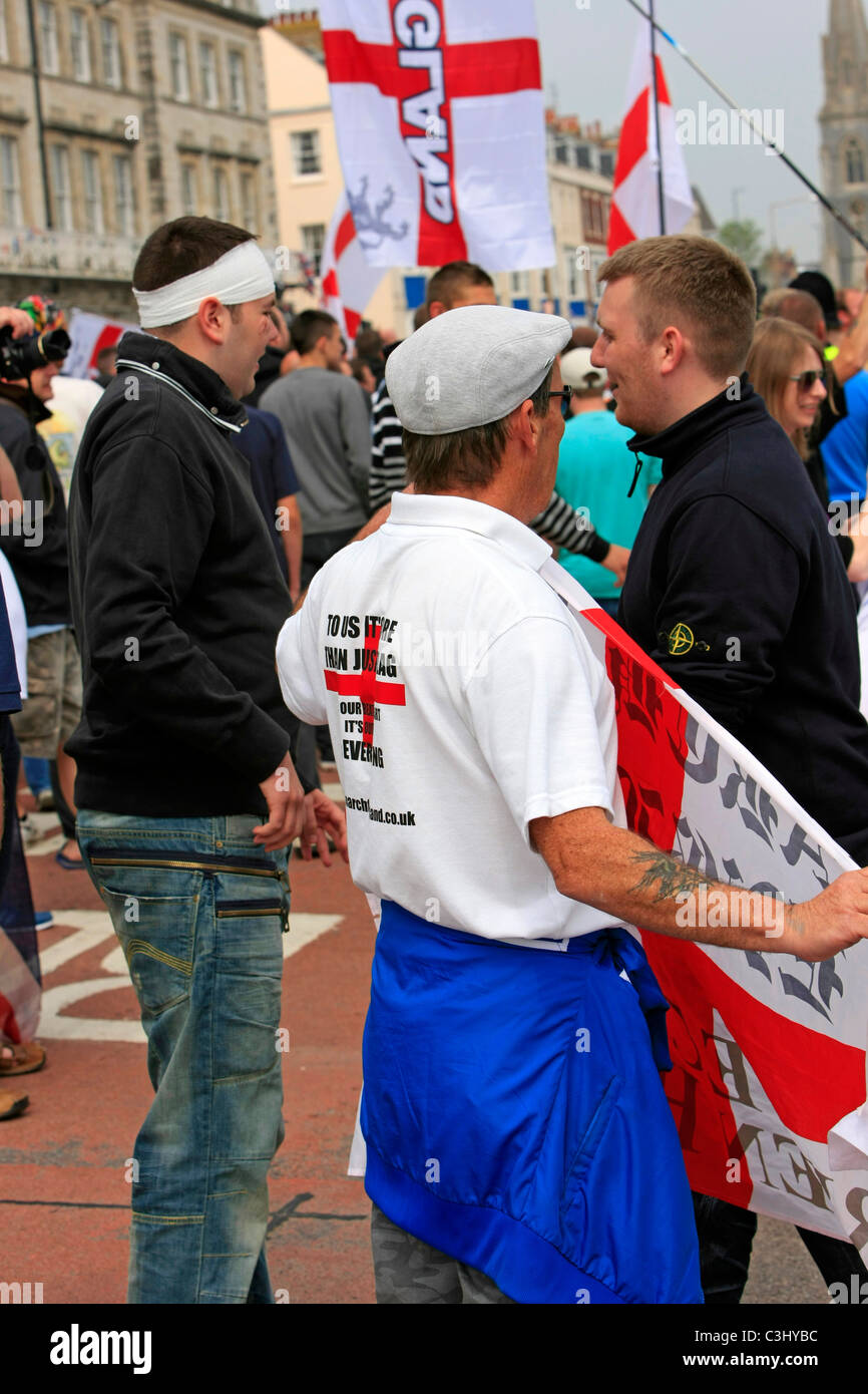 EDL member wearing their promotional t-shirt at a demonstration in ...
