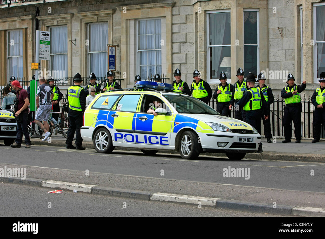 A large Police presence in Weymouth during an EDL demonstration Stock ...