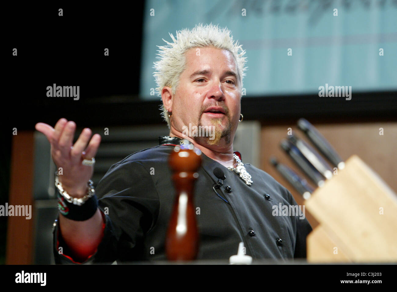 Guy Fieri presents a cooking demonstration during the Metropolitan ...
