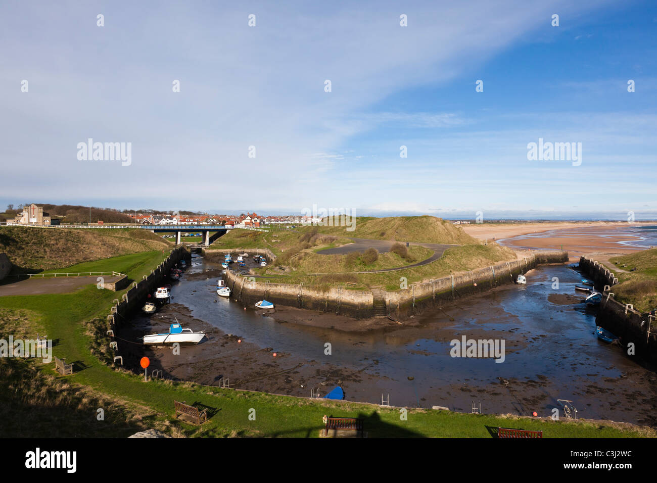 The tiny Harbour at Seaton Sluice, Northumberland, Uk, with the sand ...
