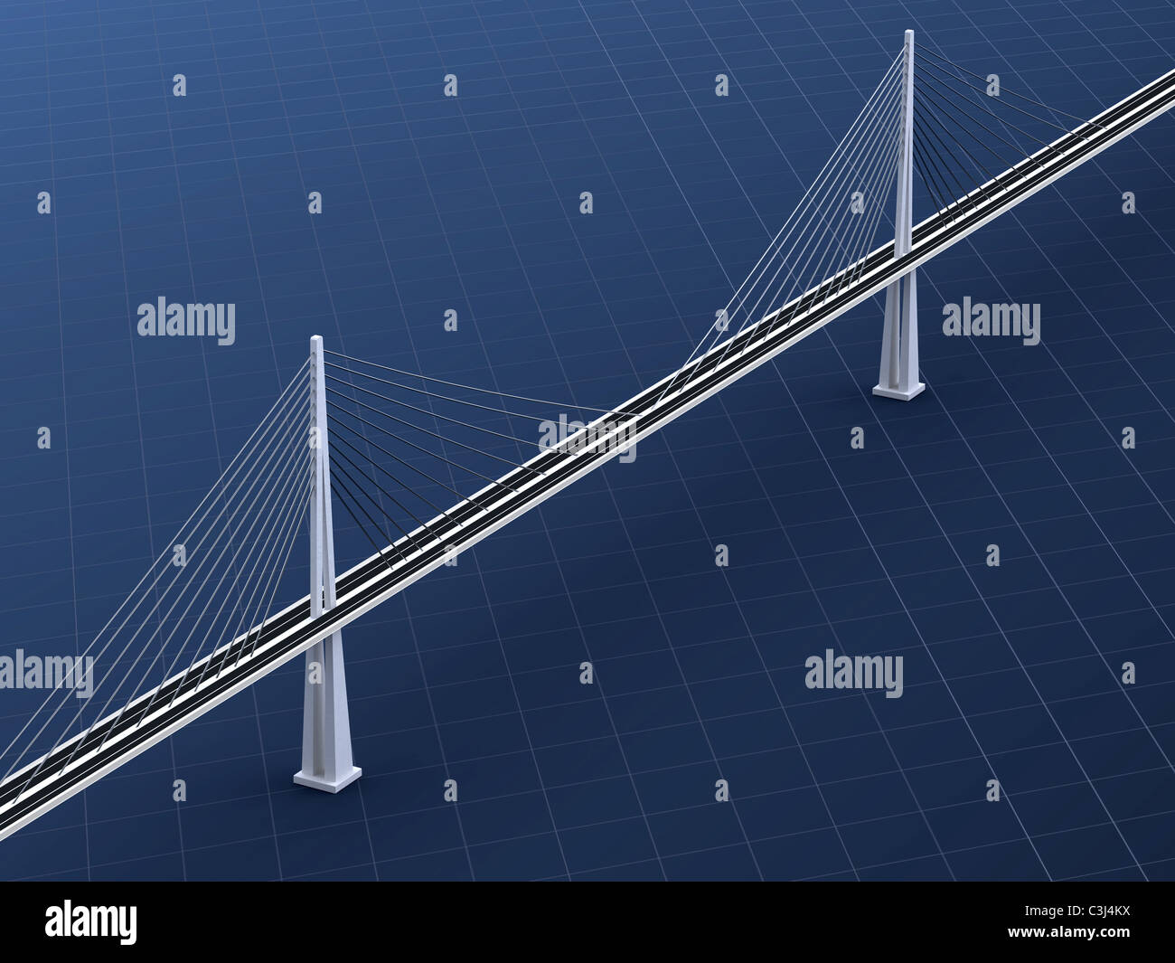 3d rendering of modern suspension bridge on blue background Stock Photo ...