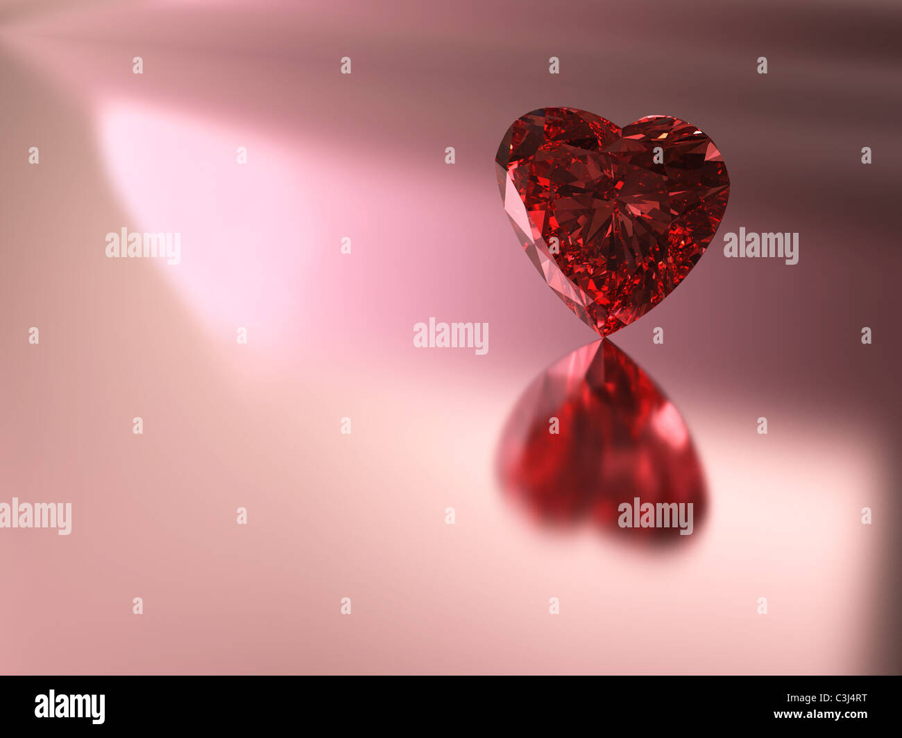 3D rendering of red heart shape diamond on purple background Stock ...