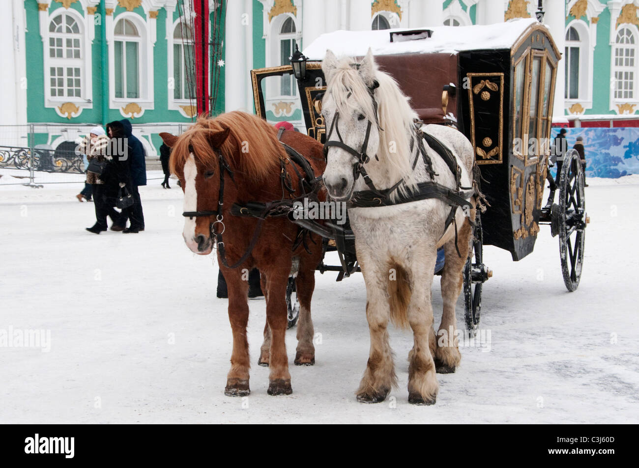 Traditional horse-drawn carriage outside Hermitage Museum, St ...