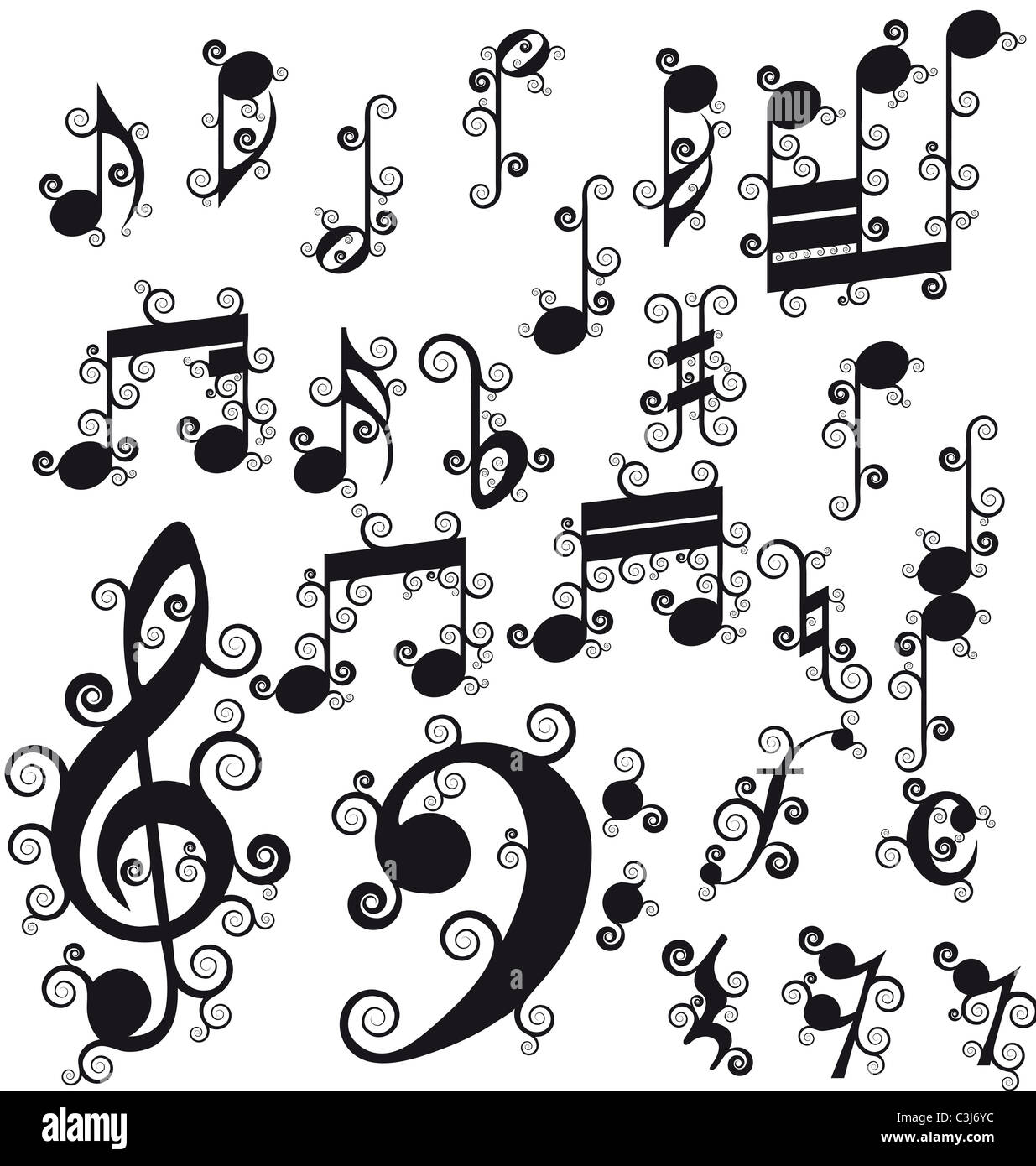 Full set of notes symbols on the white background Stock Photo - Alamy