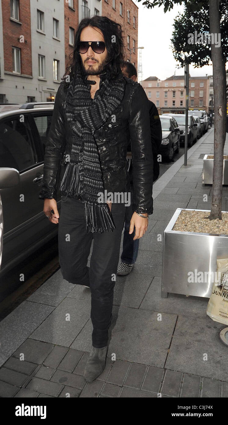 Russell Brand leaving his hotel in Dublin city centre. Dublin, Ireland ...