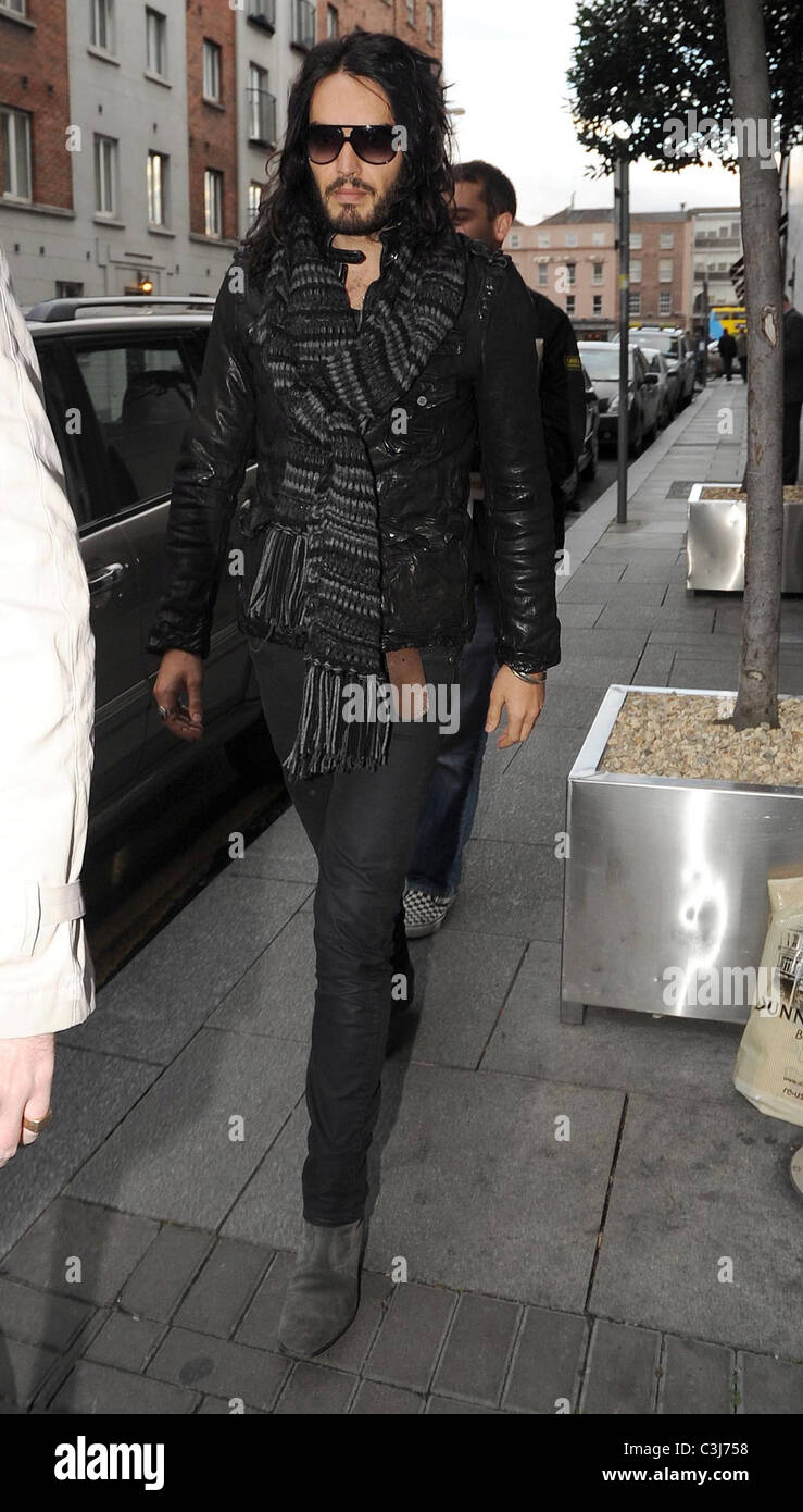 Russell Brand leaving his hotel in Dublin city centre. Dublin, Ireland ...