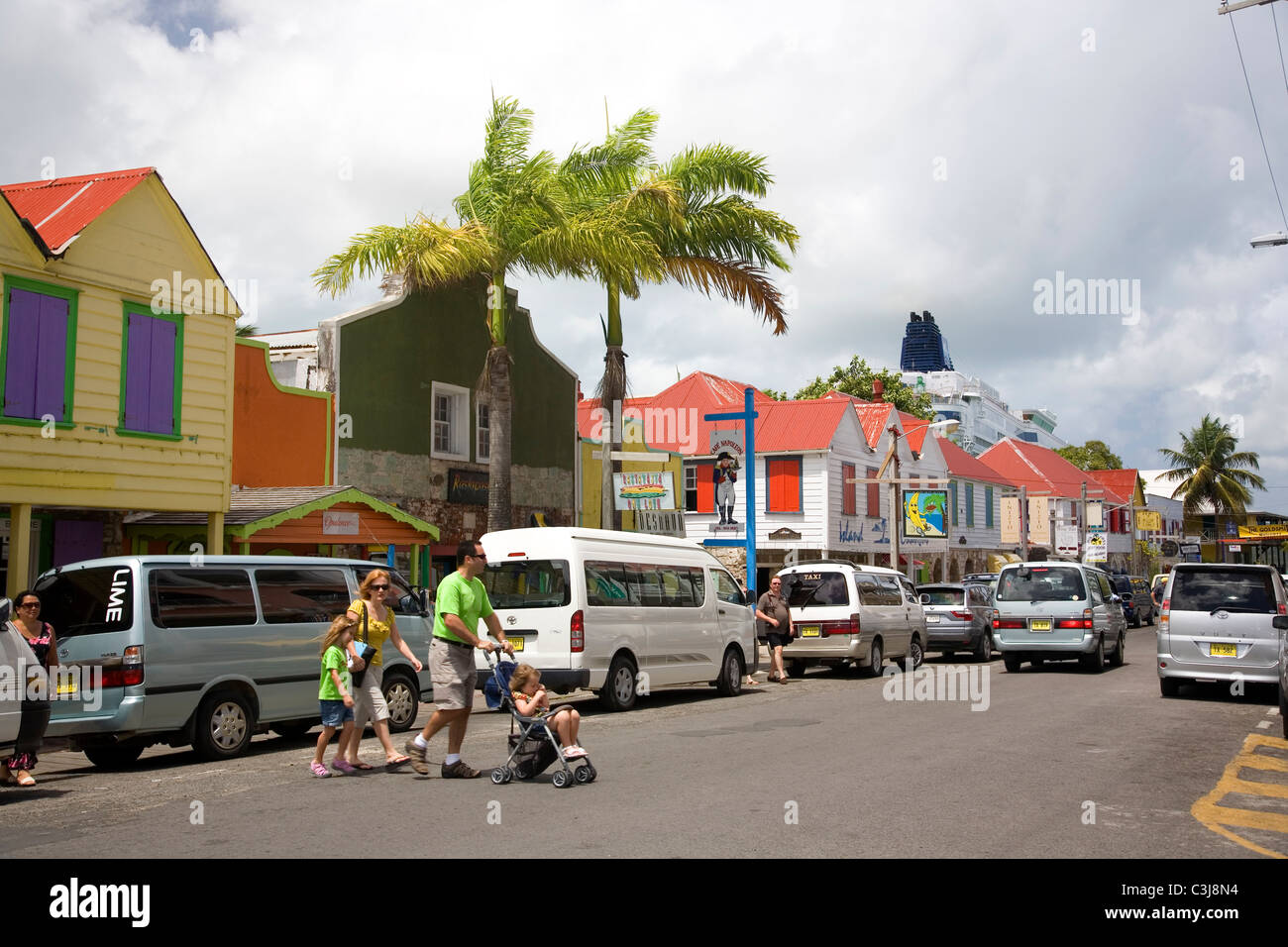 Nevis Street shops in St Johns Antigua Stock Photo - Alamy