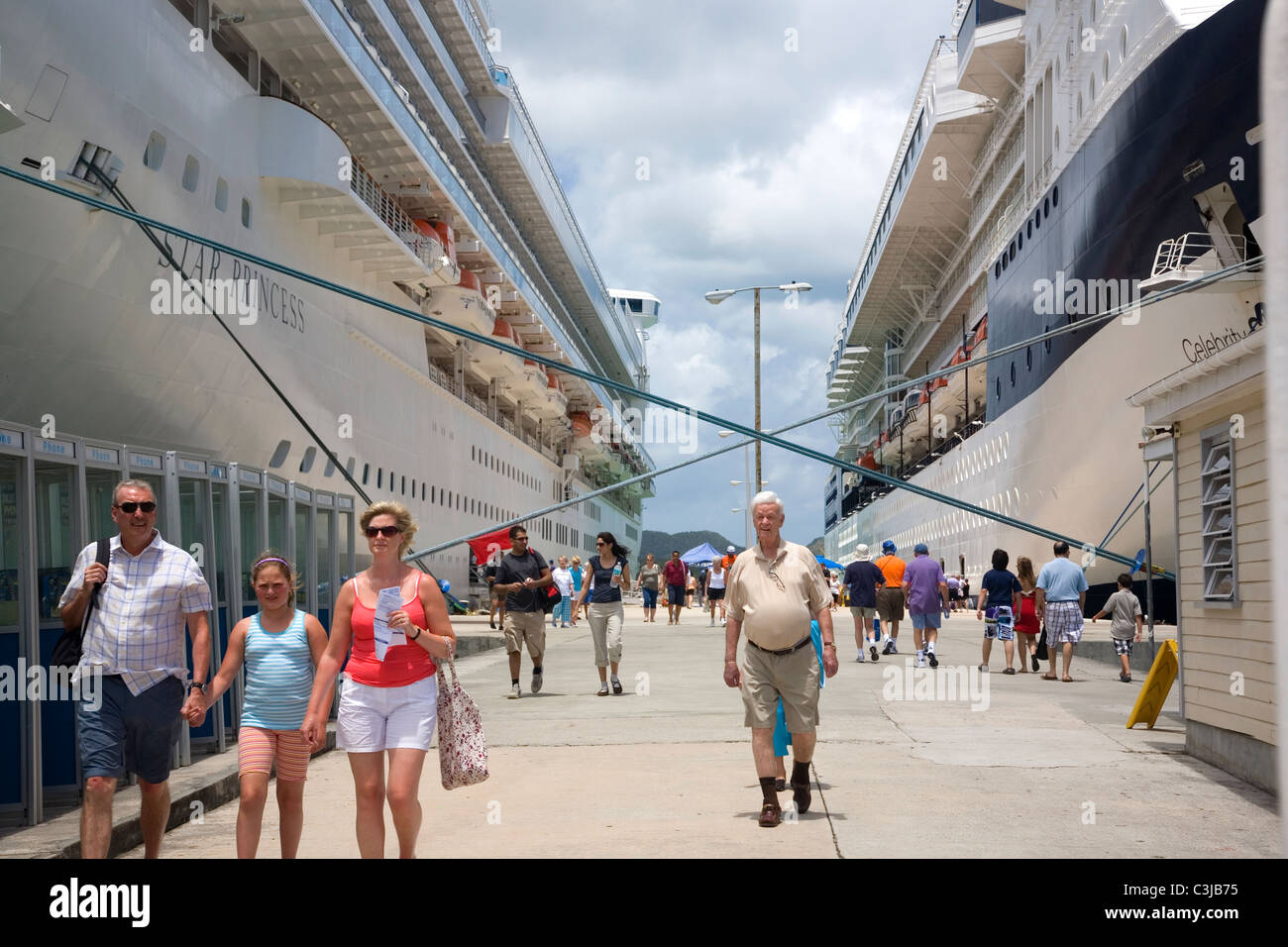 Cruise Liner Passengers disembark at Dock in St Johns - Antigua Stock ...