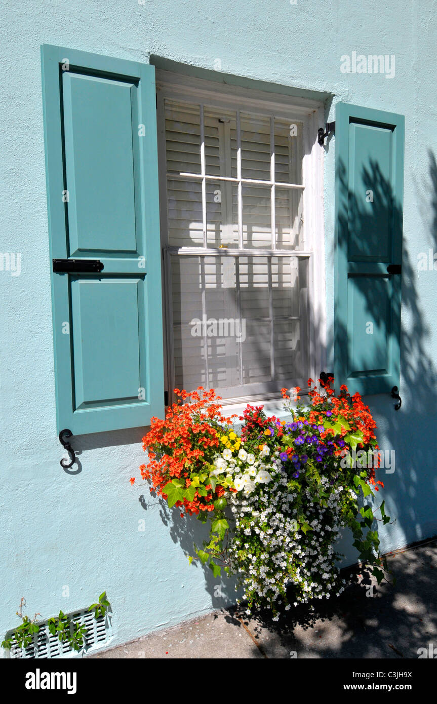 Window with flower box in historic Charleston South Carolina SC Stock ...