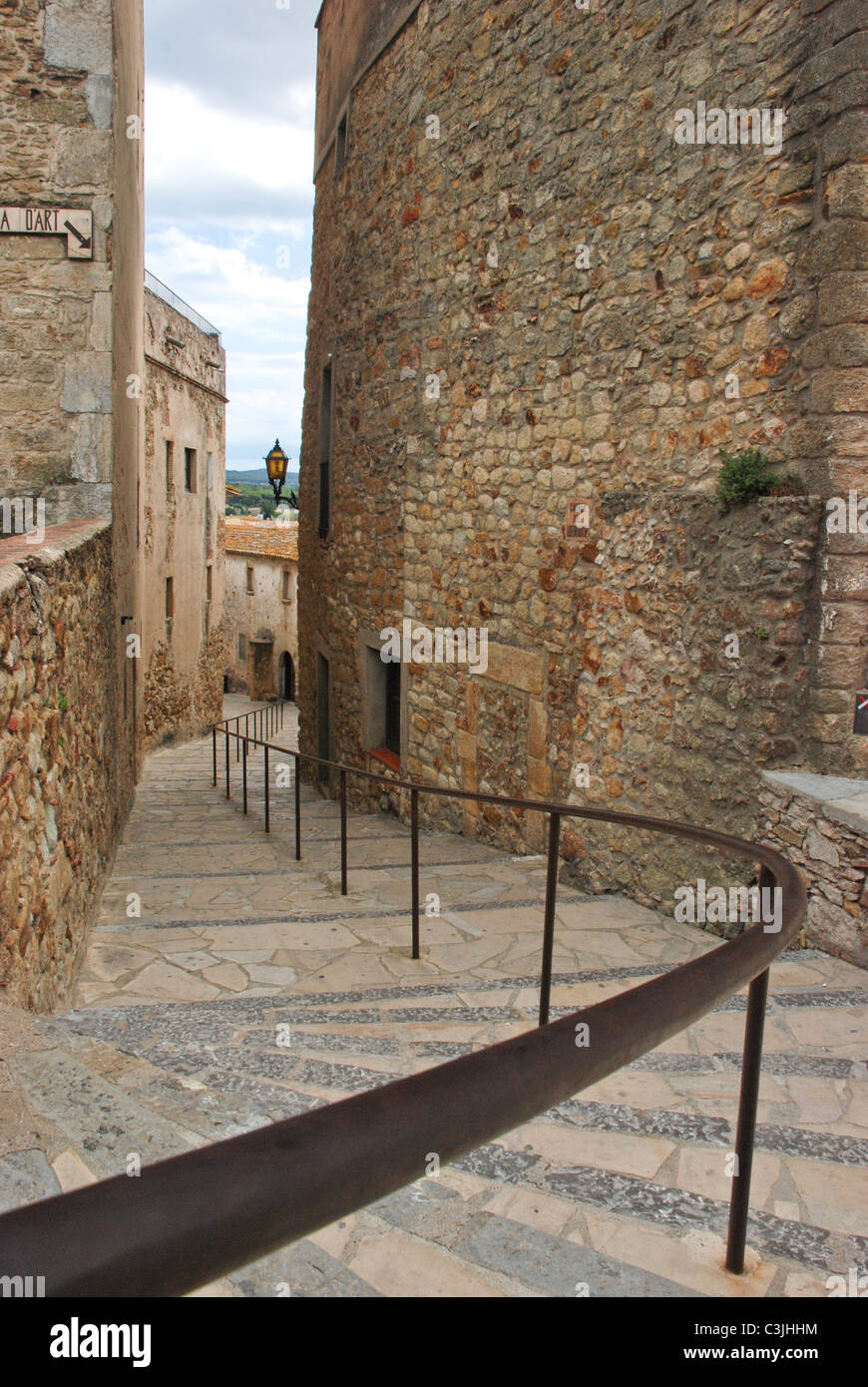 Old steps with hand rail in old Spanish town Pals Stock Photo - Alamy