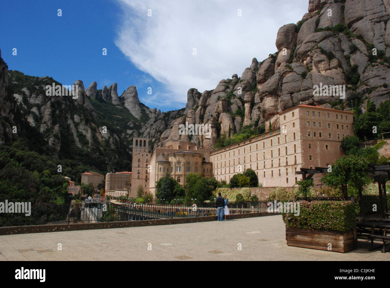 View of the Montserrat monastery surrounded by mountains Stock Photo ...