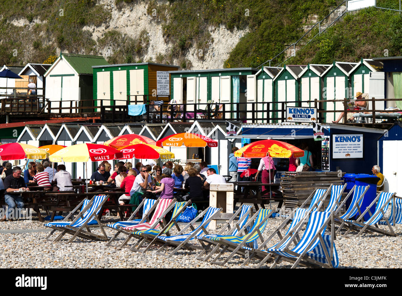 A beach café on Beer beach in Devon Stock Photo - Alamy