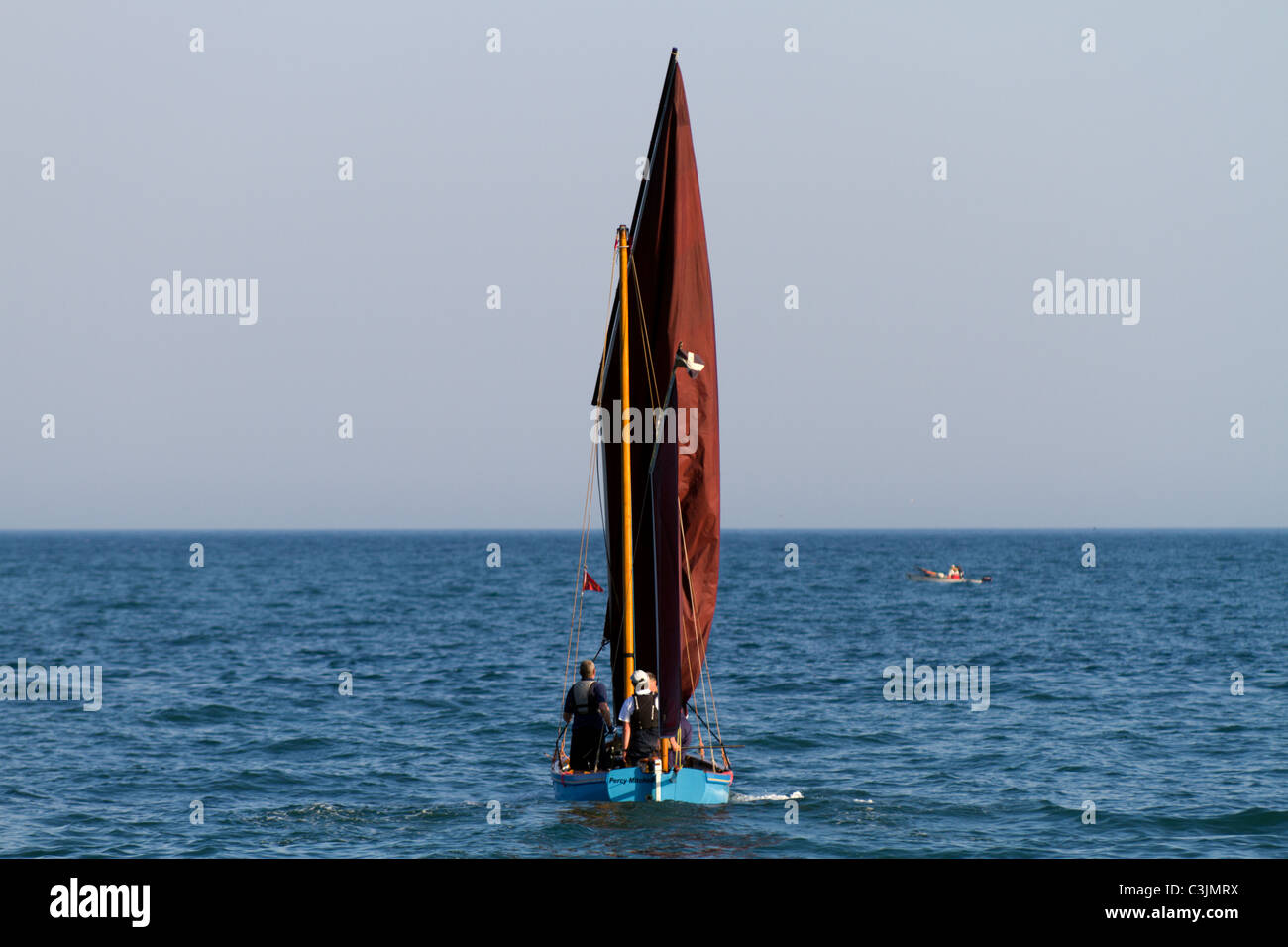 A Beer Lugger setting off from Beer beach in Devon Stock Photo - Alamy