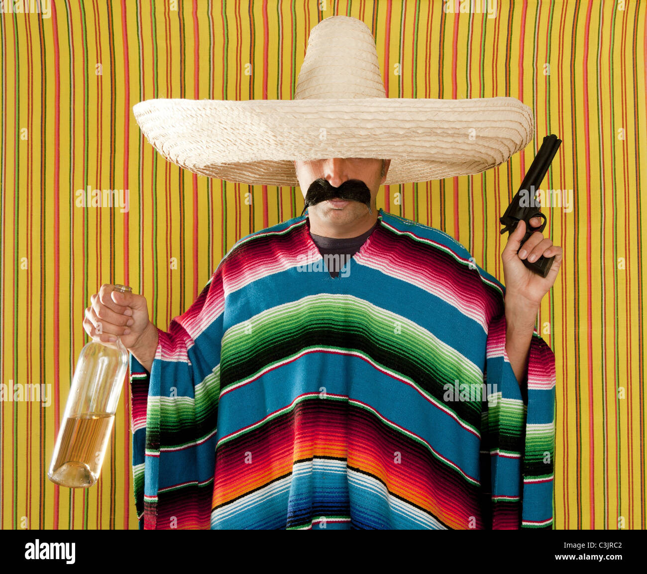 Bandit Mexican revolver mustache drunk tequila bottle sombrero Stock ...
