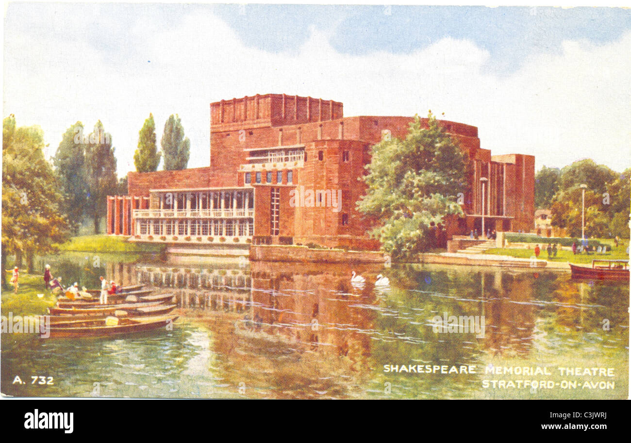 Postcard of the recently built Shakespeare Memorial Theatre Stock Photo ...