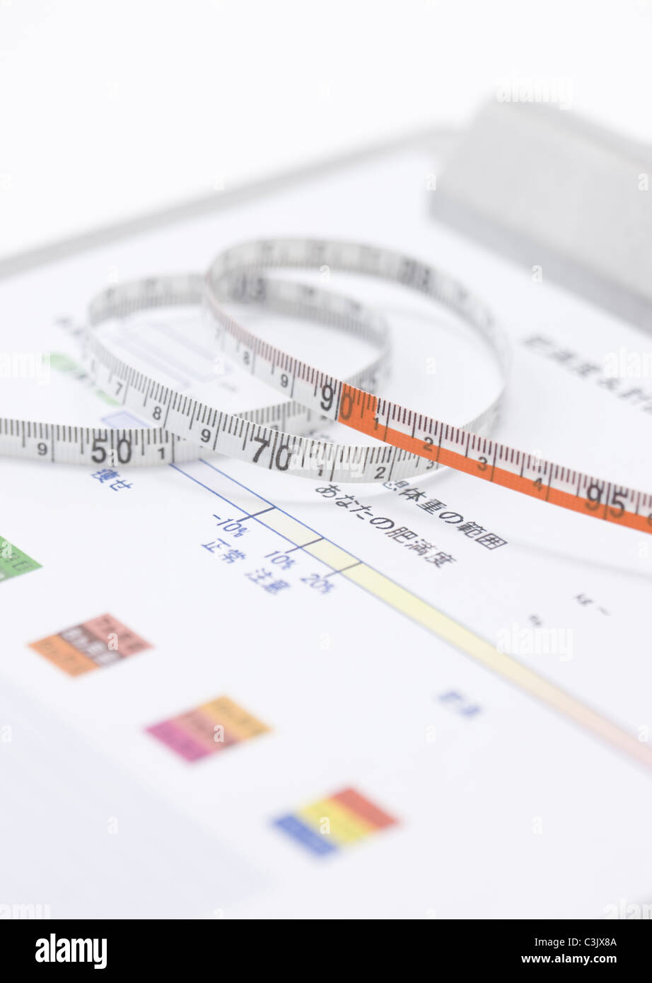 Tape measure and degree of obesity tracker Stock Photo - Alamy